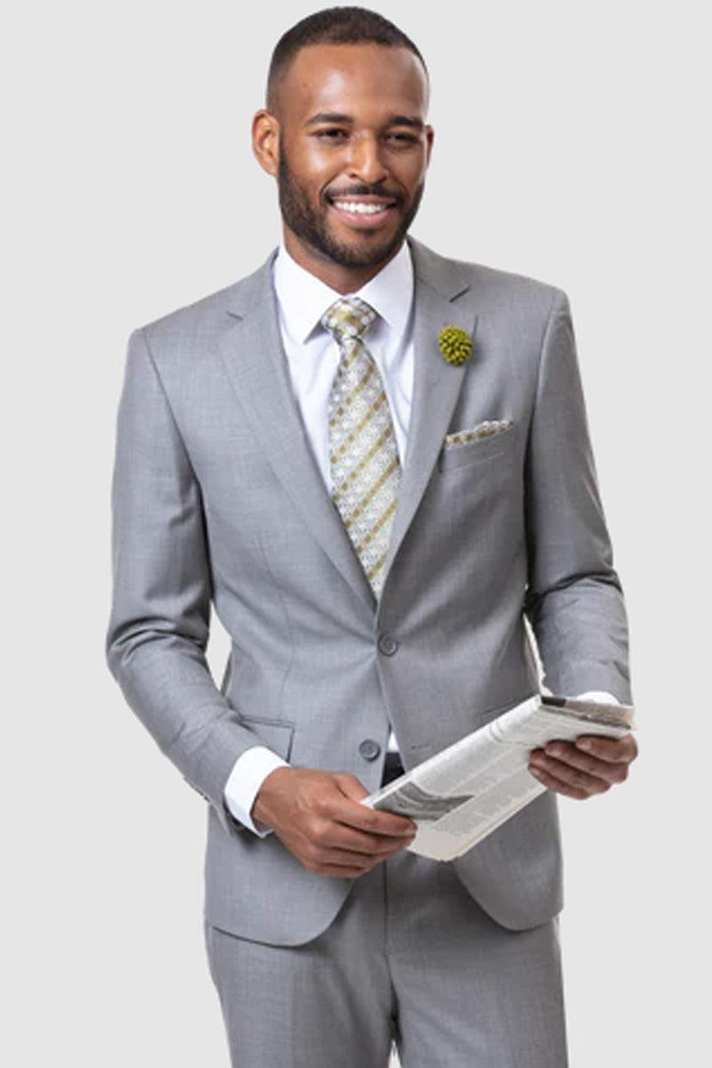 EJ Samuel Light Grey Sharkskin Suit – Modern Fit, 2-Button — MensUSA