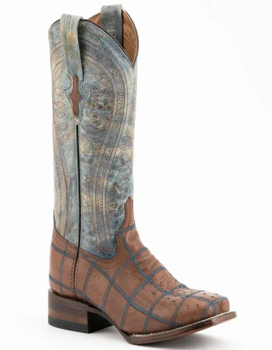 Ferrini USA Ferrini Men's Pinto Patch Ostrich Square Toe Boots... — MensUSA