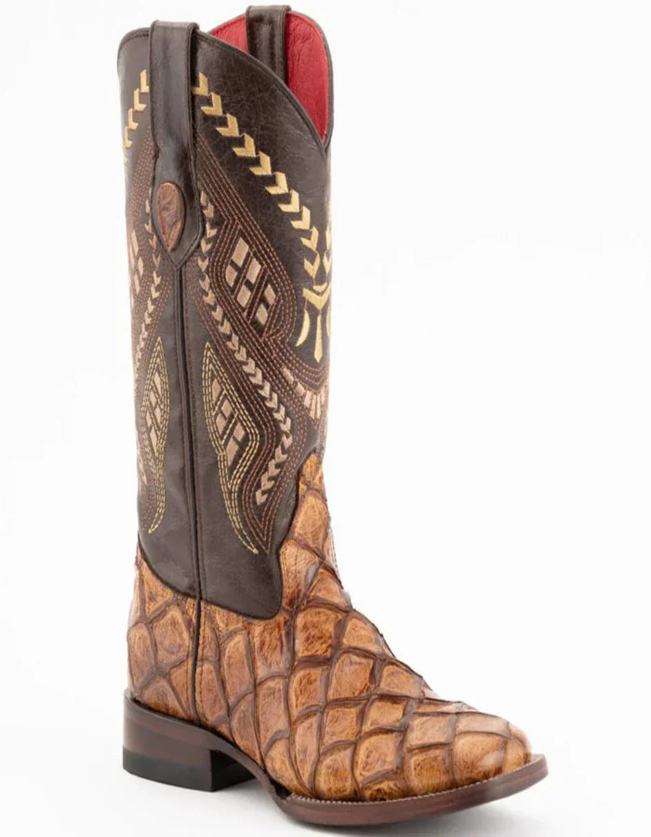 Ferrini Women's Bronco Square Toe Boots Pirarucu Fish Print - Cognac ...
