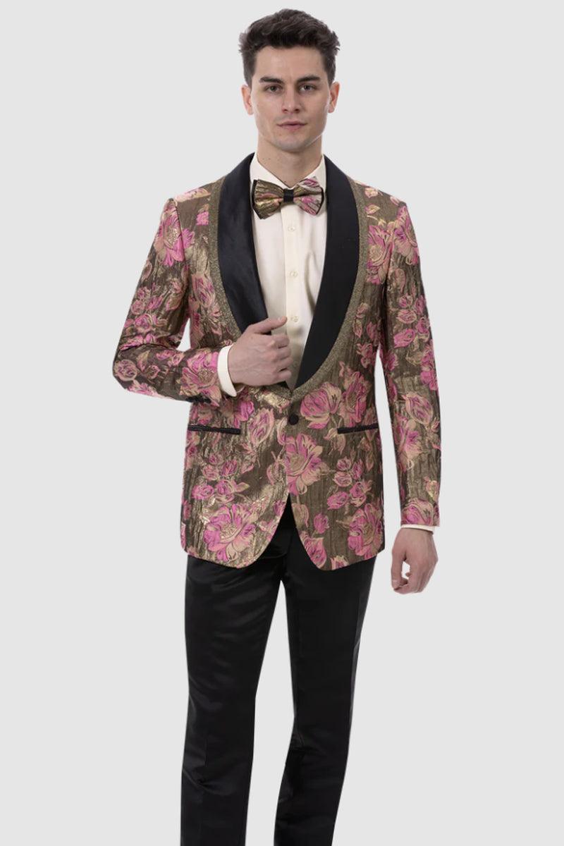 "Fuschia & Gold Floral Paisley Prom Smoking Jacket by EJ Samuel" — MensUSA