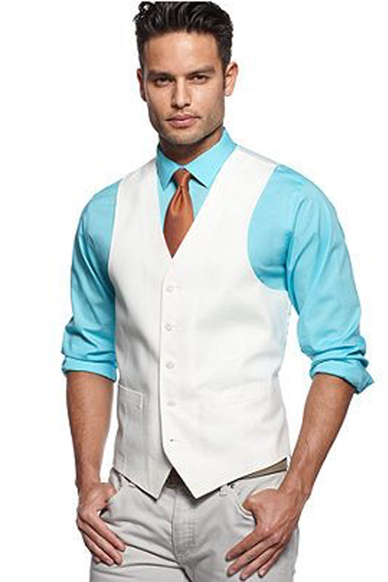 Mens Classic 5 Button Suit Vest in White — MensUSA