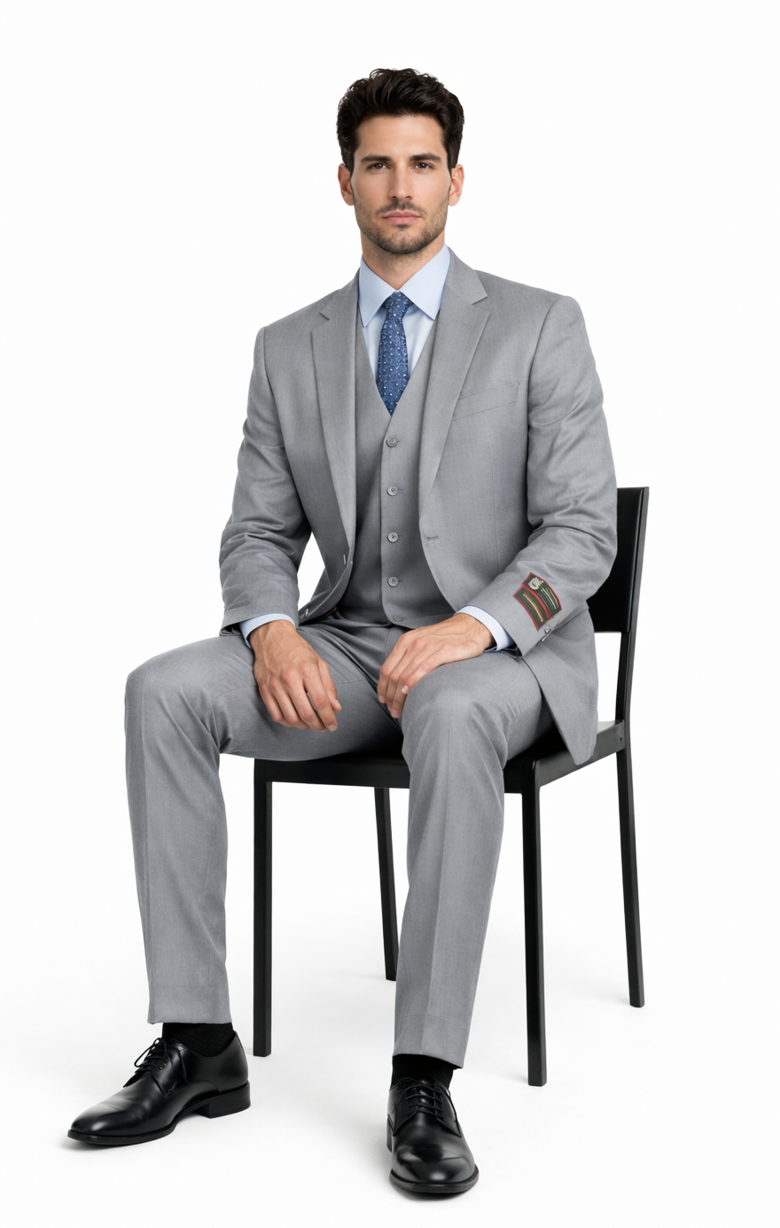Giorgio Fiorelli Grey Two-Button Suit + Vest — MensUSA