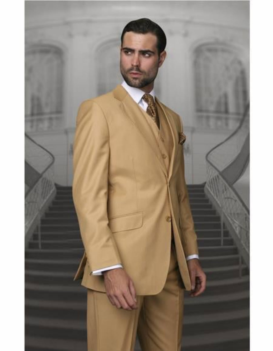 Camel ~ Gold Color Wool Suit Side Vented Regular Fit — MensUSA