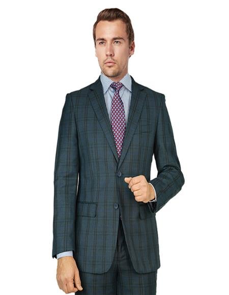 Mantoni Suit Brand Suit Blue Gray Windowpane- High End Suits - High Qu ...