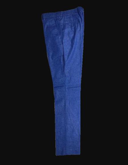 Men's Royal Blue Flat Front Pant Linen Slacks — MensUSA