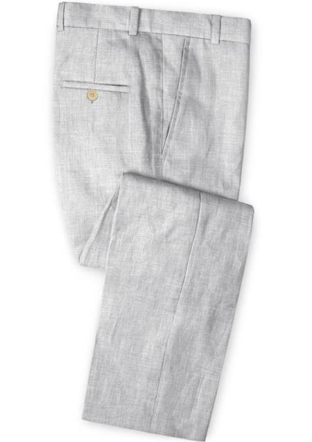 Men's Linen Fabric Pants Flat Front Light Gray — MensUSA