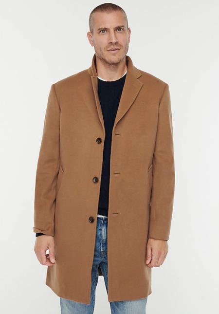 Men's Three Button Notch Label Topcoat in Wool-cashmere Toffee — MensUSA