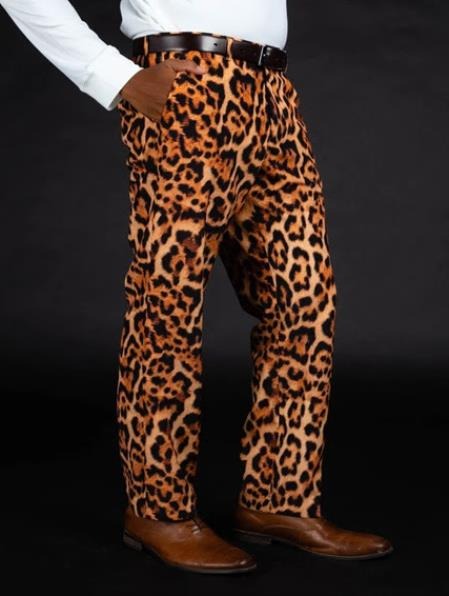 Mens 100% Polyester Slim Fit Leopard - Animal Print Pants — MensUSA