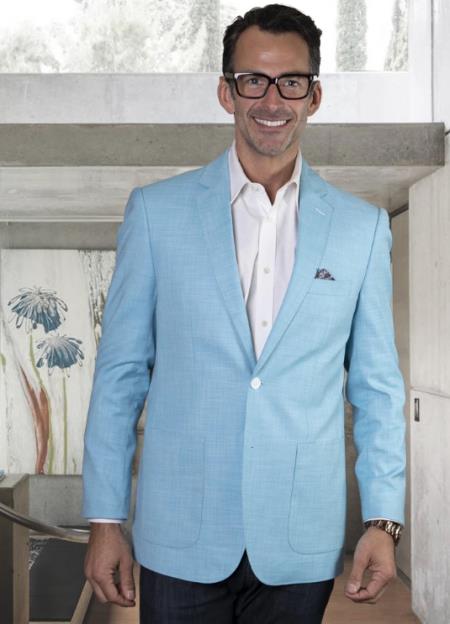 Mens Two Button Notch Lapel Blazer Turquoise — MensUSA