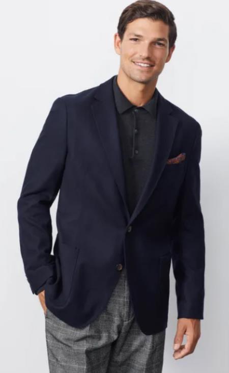 Mens Plaid Blazer - Windowpane Blazer - Textured Pattern Navy — MensUSA