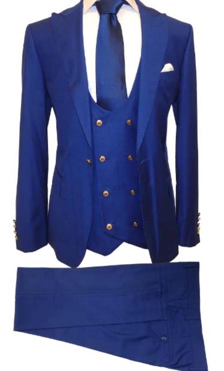 Mens 2 Button Notch Label Modern Fit Suits Royal Blue — MensUSA