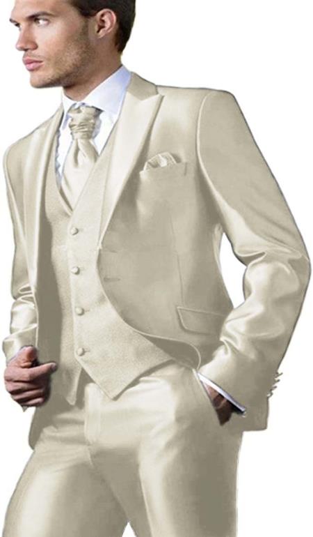 Shiny Suit - Prom Suit - Vested Sateen Flashy Suit - Champagne — MensUSA