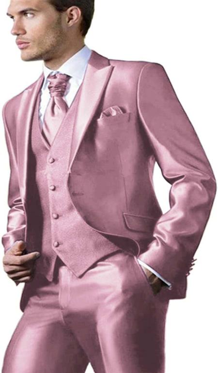 Shiny Suit - Prom Suit - Vested Sateen Flashy Suit - Pink — MensUSA