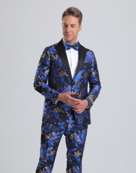 Paisley Suits - Wedding Tuxedo - Groom Royal Blue ~ Black Suit + Match ...