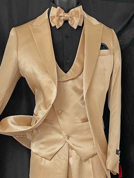 Mens Peak Lapel Button Closure Gold Suit — MensUSA