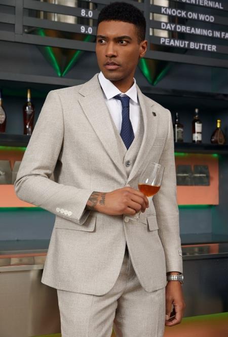 Stacy Adams Mens Suit Beige Linen Texture — MensUSA
