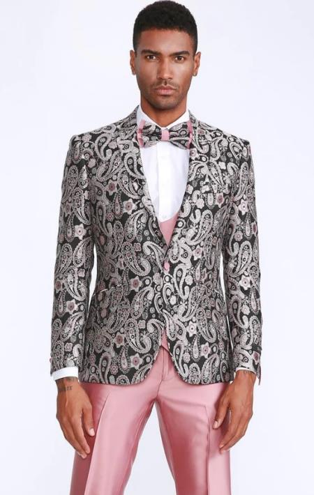 Rose Tuxedo With Floral Pattern Four Piece Set — MensUSA
