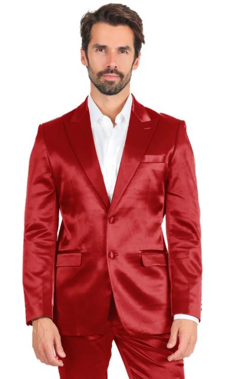 Sateen Suit - Shiny Suit - Red Sharkskin Suit — MensUSA
