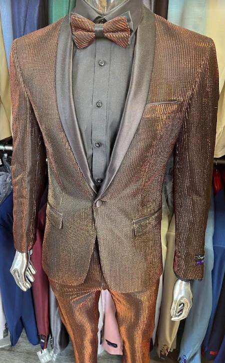 Copper Rustish - Brown Tuxedo - Shiny Glitter Fabric Suit – MensUSA