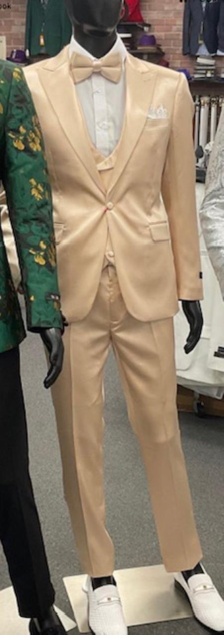 Champagne Suit - Light Gold Color Shiny Suit - Sateen Suit - Wedding T ...