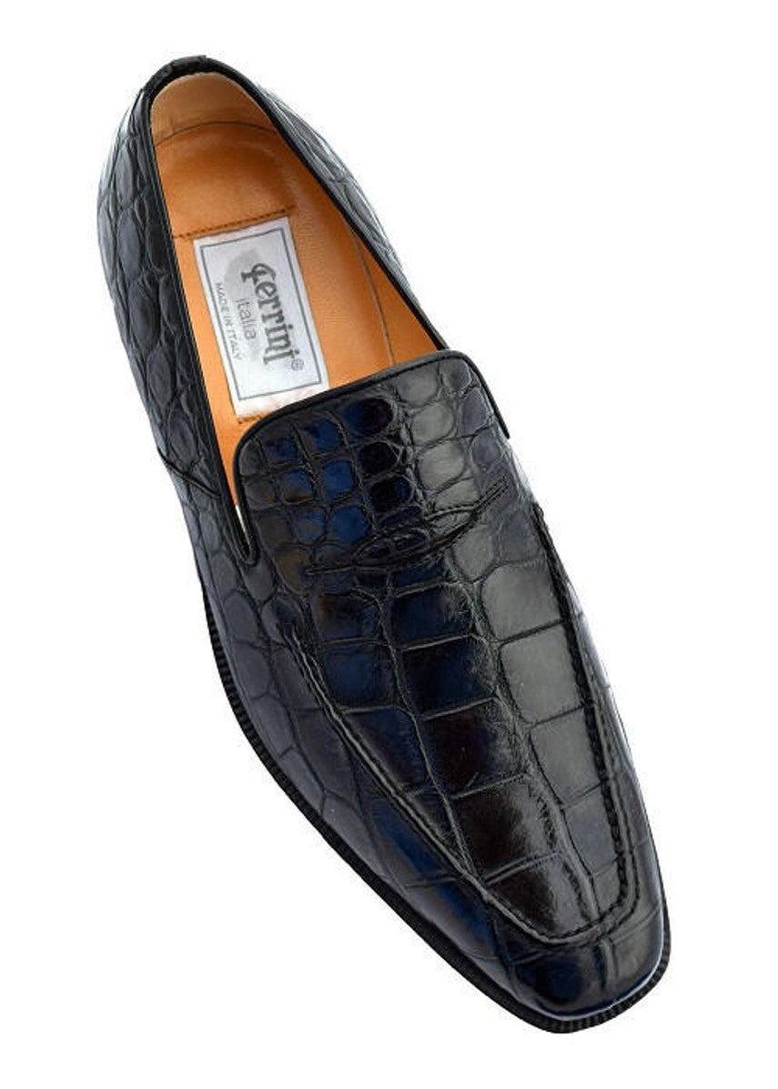 Italian Crocodile Skin Shoes By Ferrini Mens Black Unique Loafers — MensUSA