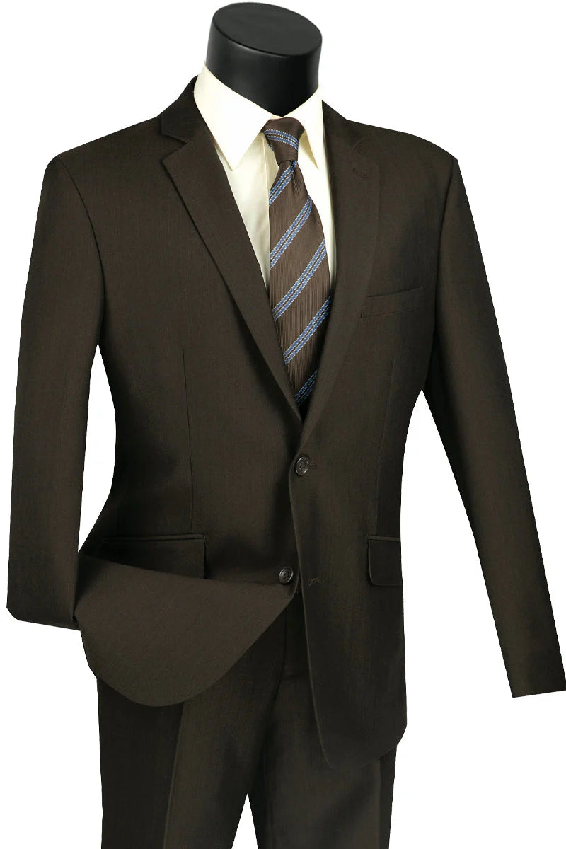 Mens 2 Button Slim Fit Textured Weave Suit in Brown — MensUSA