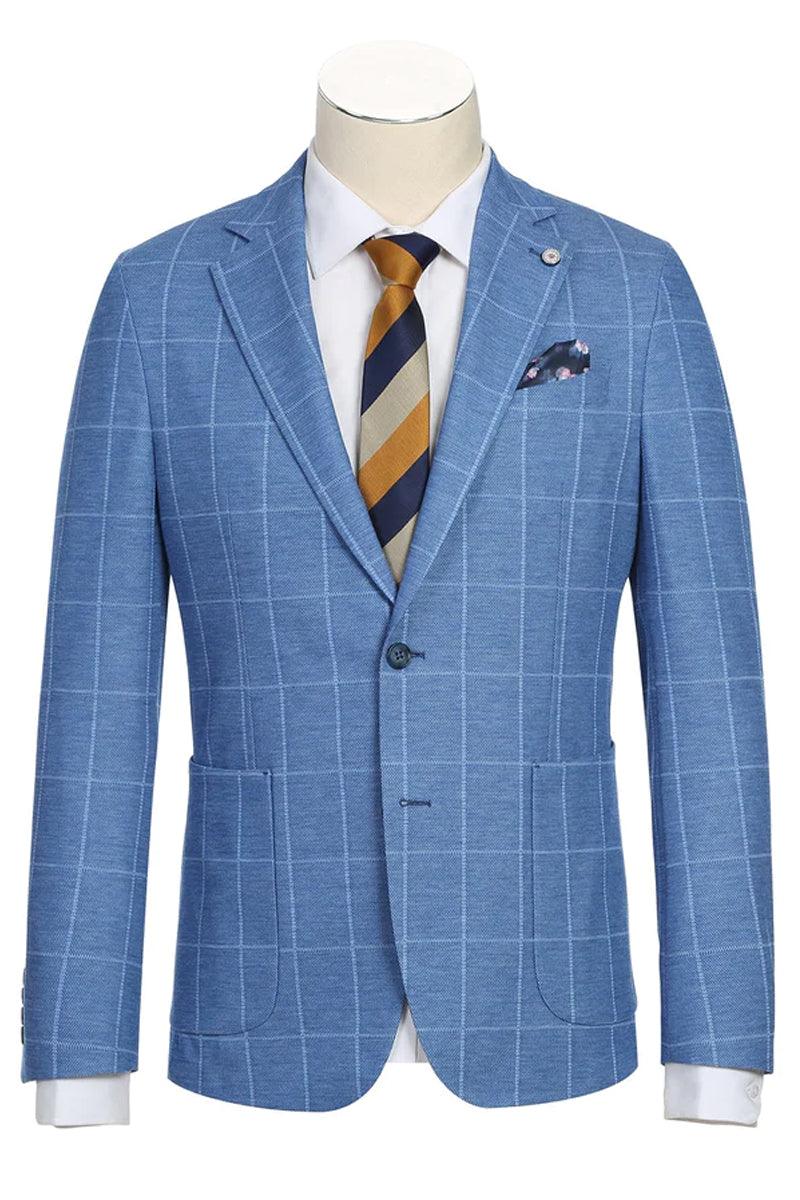 "Azure Elegance: Unconstructed Windowpane Blazer for Prom and Wedding ...