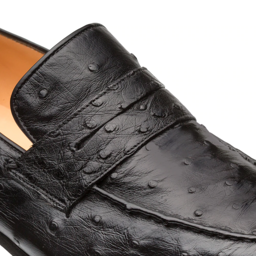 Mezlan Lisbon Ostrich Quill Penny Loafers Black (4561-S) — MensUSA