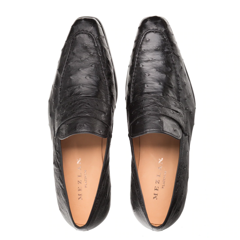 Mezlan Lisbon Ostrich Quill Penny Loafers Black (4561-S) — MensUSA
