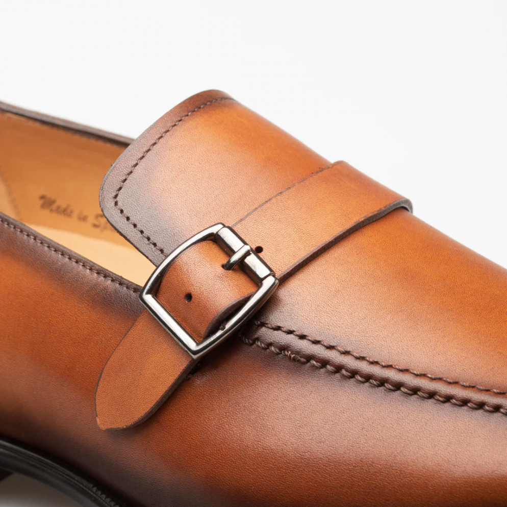 Mezlan Salato Leather / Rubber Strap Loafer Dark Cognac (20965) — MensUSA