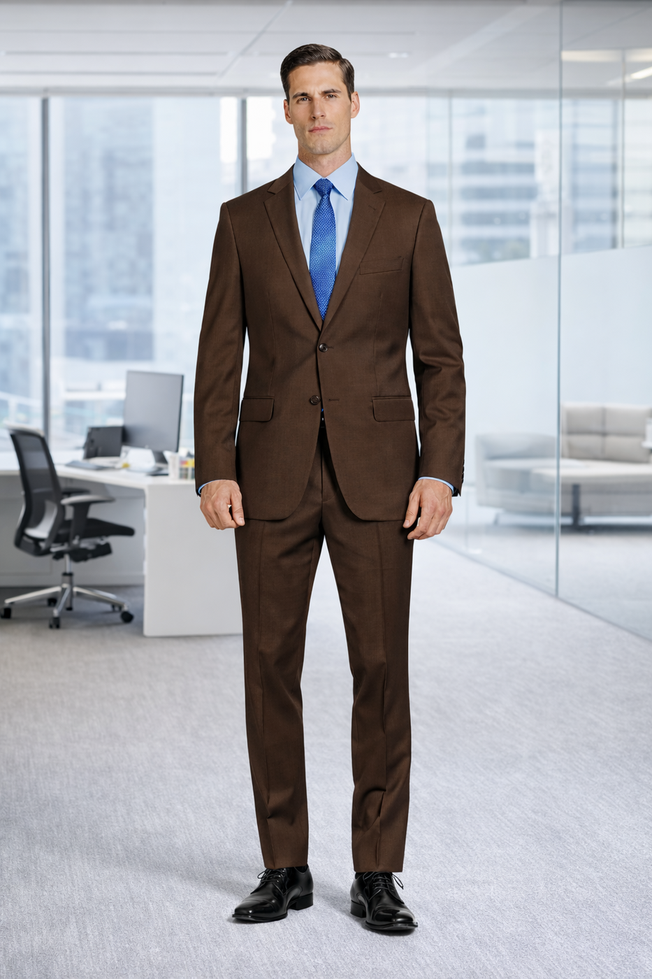 Mantoni Brown Two-Button Wool Suit — MensUSA