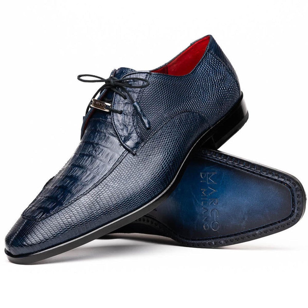 Marco Di Milano Men's Blue Caiman Lizard Derby Shoes Merida — MensUSA
