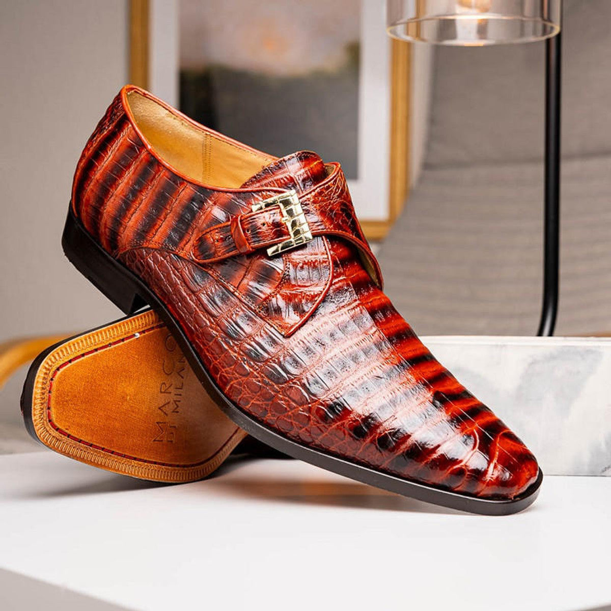 Marco Di Milano Mens Cognac Caiman Gator Dress Shoes Rovigo — MensUSA