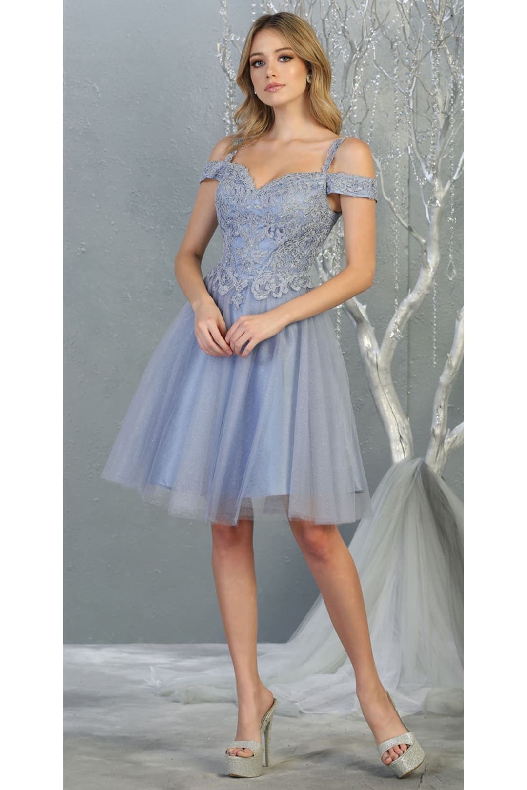 Quince Dama Dresses - Short Quinceanera Dresses in Color Dusty Blue ...