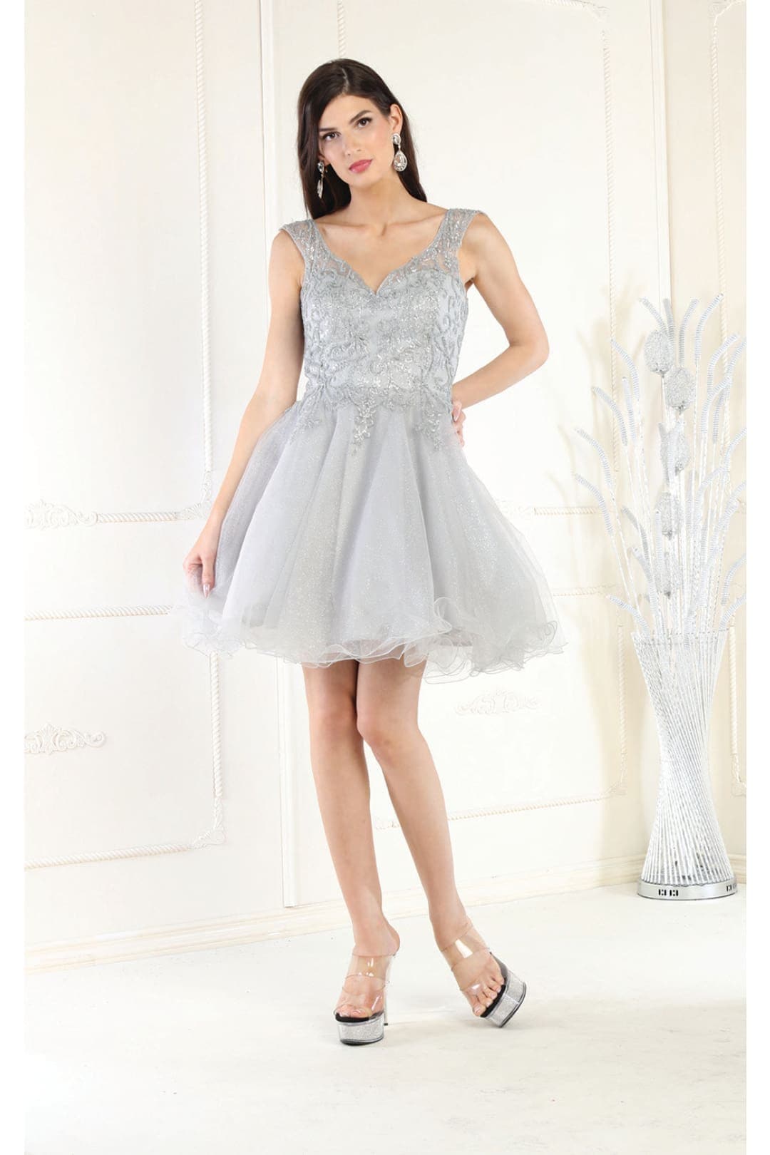 Quince Dama Dresses - Short Quinceanera Dresses in Color Silver — MensUSA