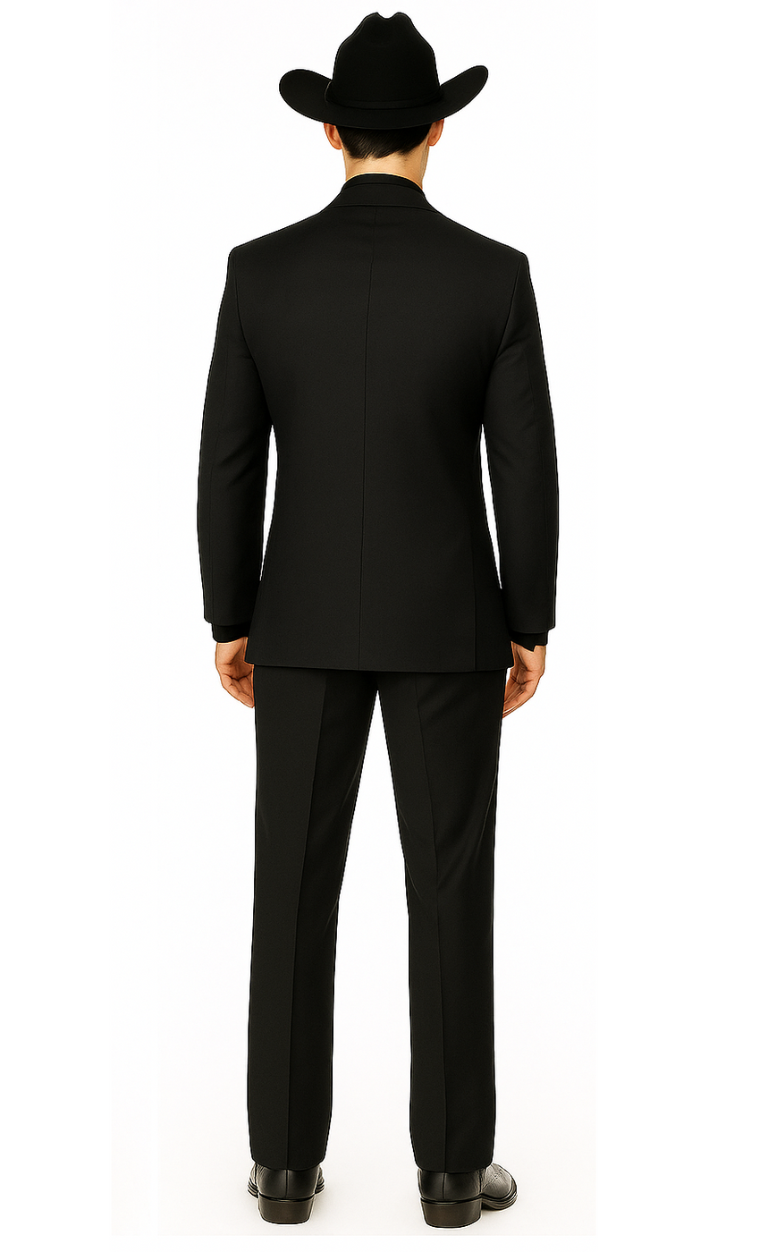 Men 2 Button Trim Cowboy in Black Cowboy Suit - Country Besom Pockets ...