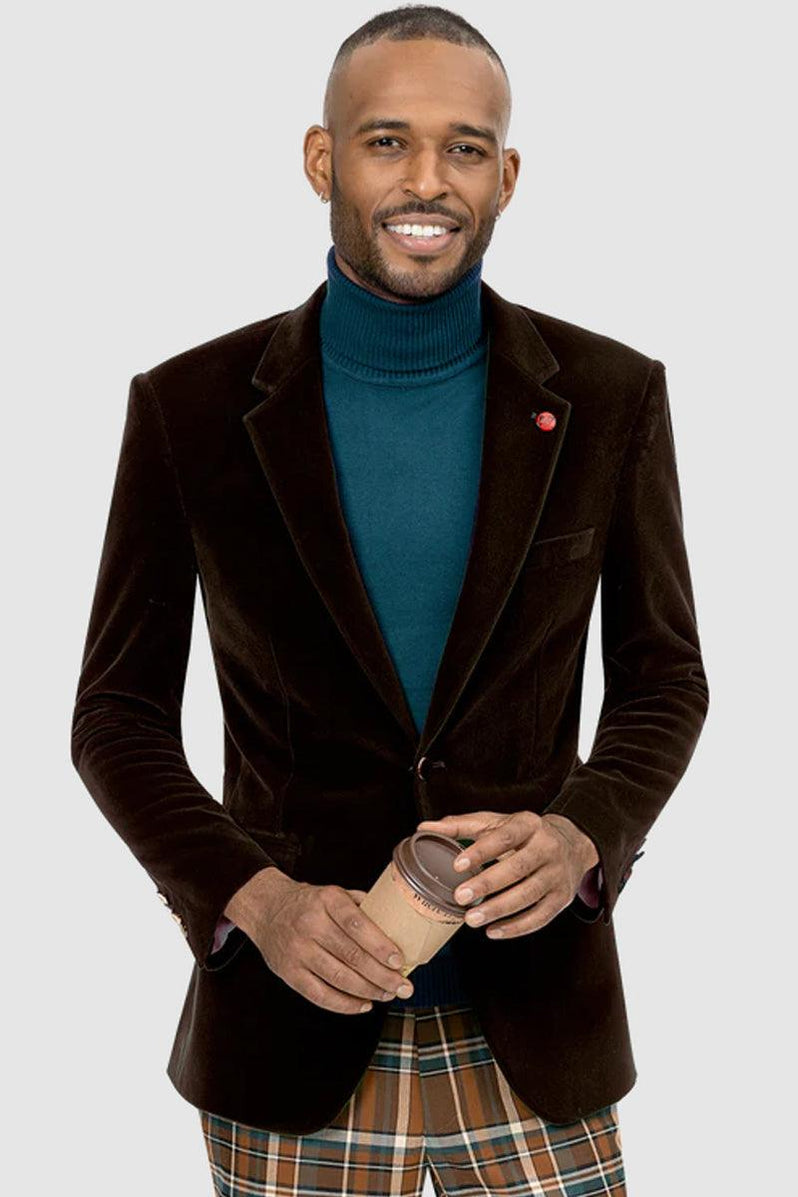 EJ Samuel Brown Velvet Two-Button Modern Fit Blazer for Men | 34–62 ...