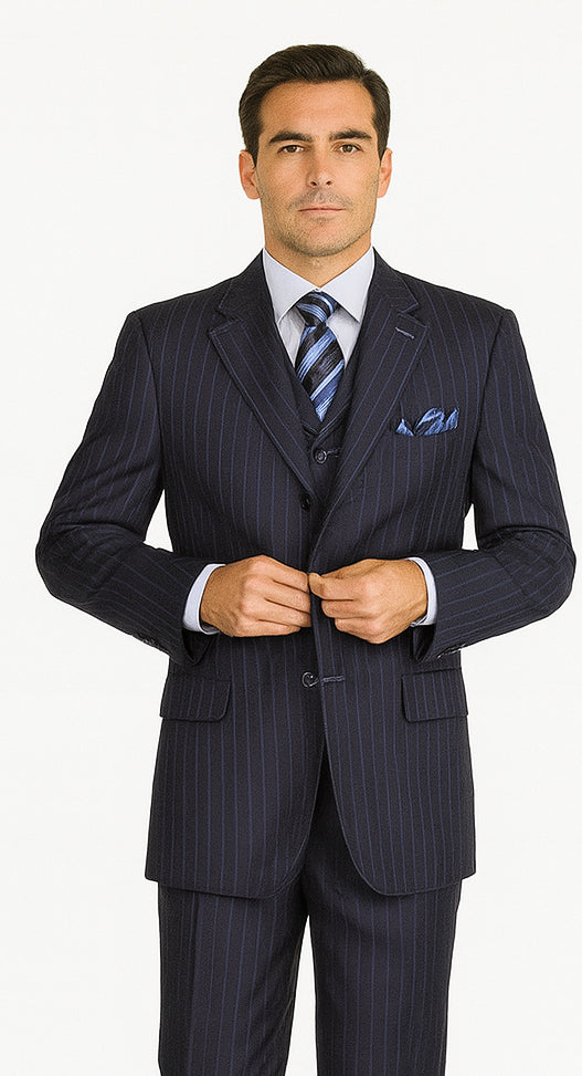 Mens Fancy Stripe High Fashion Suit with Vest and Pants — MensUSA