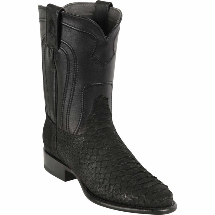 Men's Los Altos Original Python Boots Roper Toe - Black Suede — MensUSA