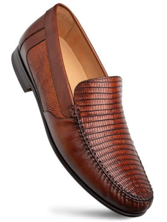 Mezlan Men's Cognac Lizard Skin and Napa Moccasin Loafer — MensUSA