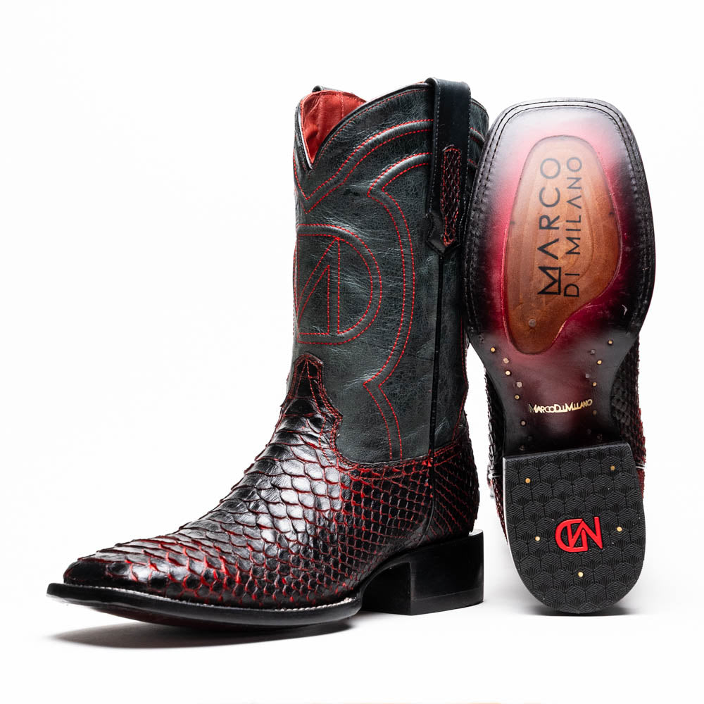 Marco Di Milano Missouri BlackCherry Python Square Toe Cowboy Boots ...