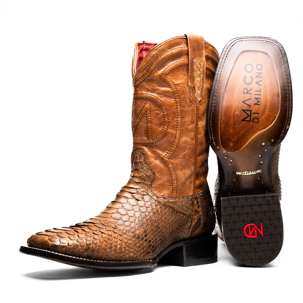 Marco Di Milano Missouri Cognac Python Square Toe Cowboy Boots — MensUSA