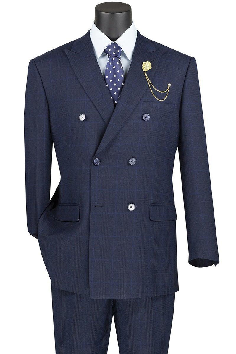 Navy Windowpane Double Breasted Suit — MensUSA
