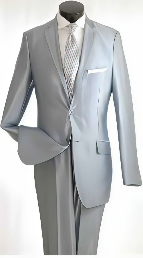 Men'S True Slim Suit In Popular Shark Skin Fabric Silver — MensUSA