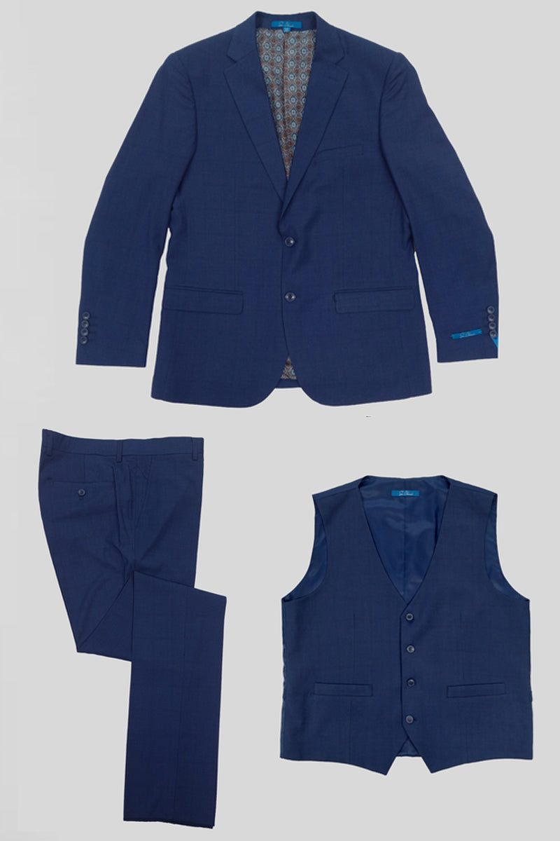 "Midnight Blue Men's Slim Fit Business Suit - Vested Tonal Windowpane ...