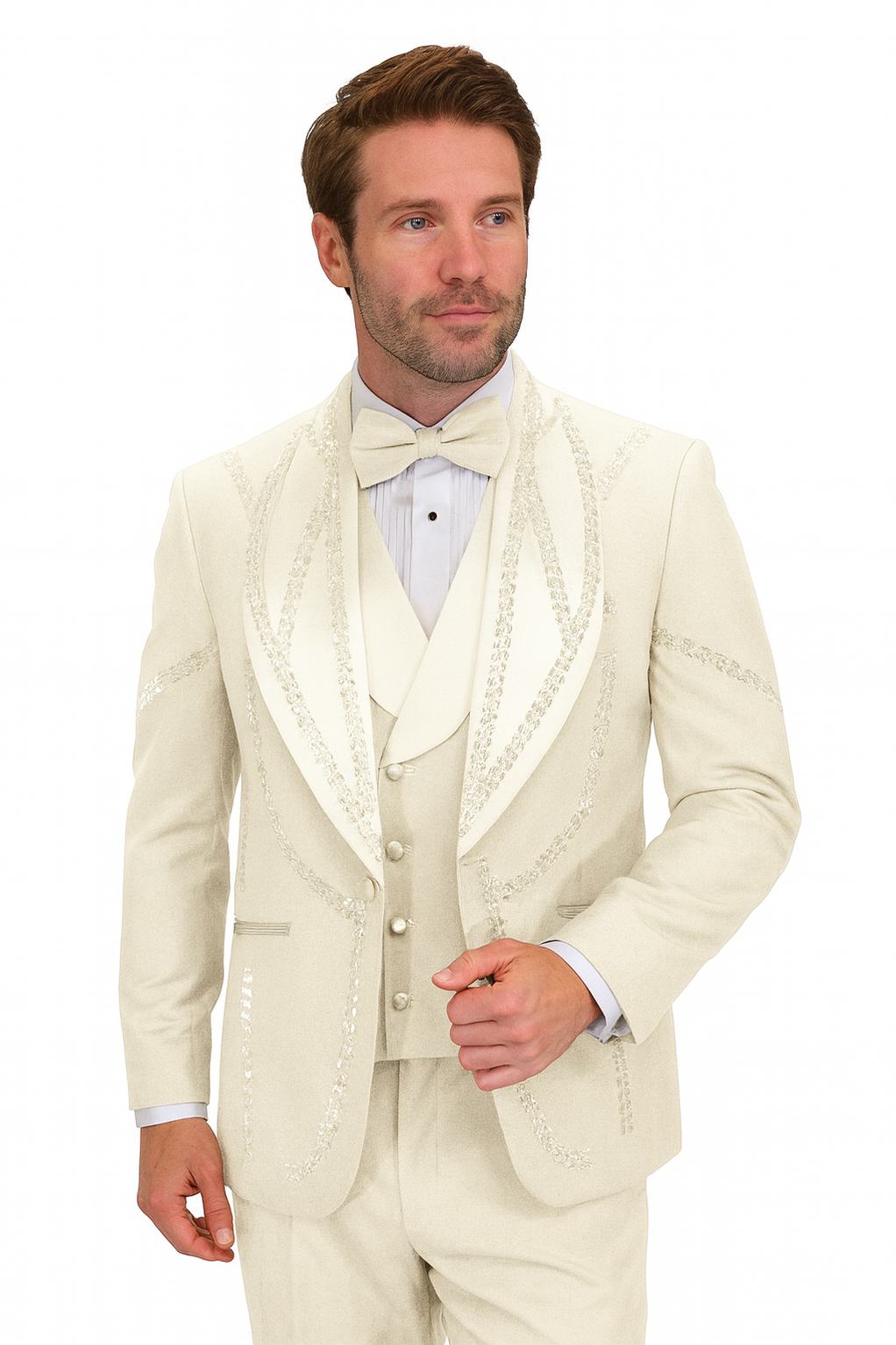 Off White Italian Wool 3-Piece Modern Fit Tuxedo — MensUSA