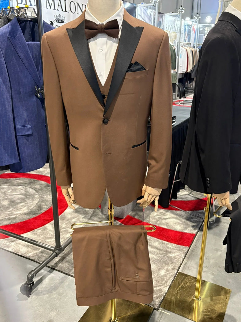 Men’s Light Brown Western Tuxedo 3 Piece Suit with Black Peak Collar L ...