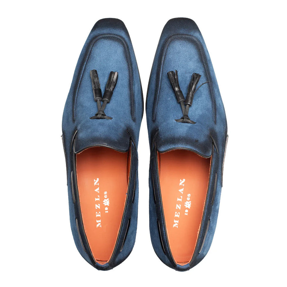 Mezlan Pavese Suede Tassled Slip On Cobalt (21310) — MensUSA