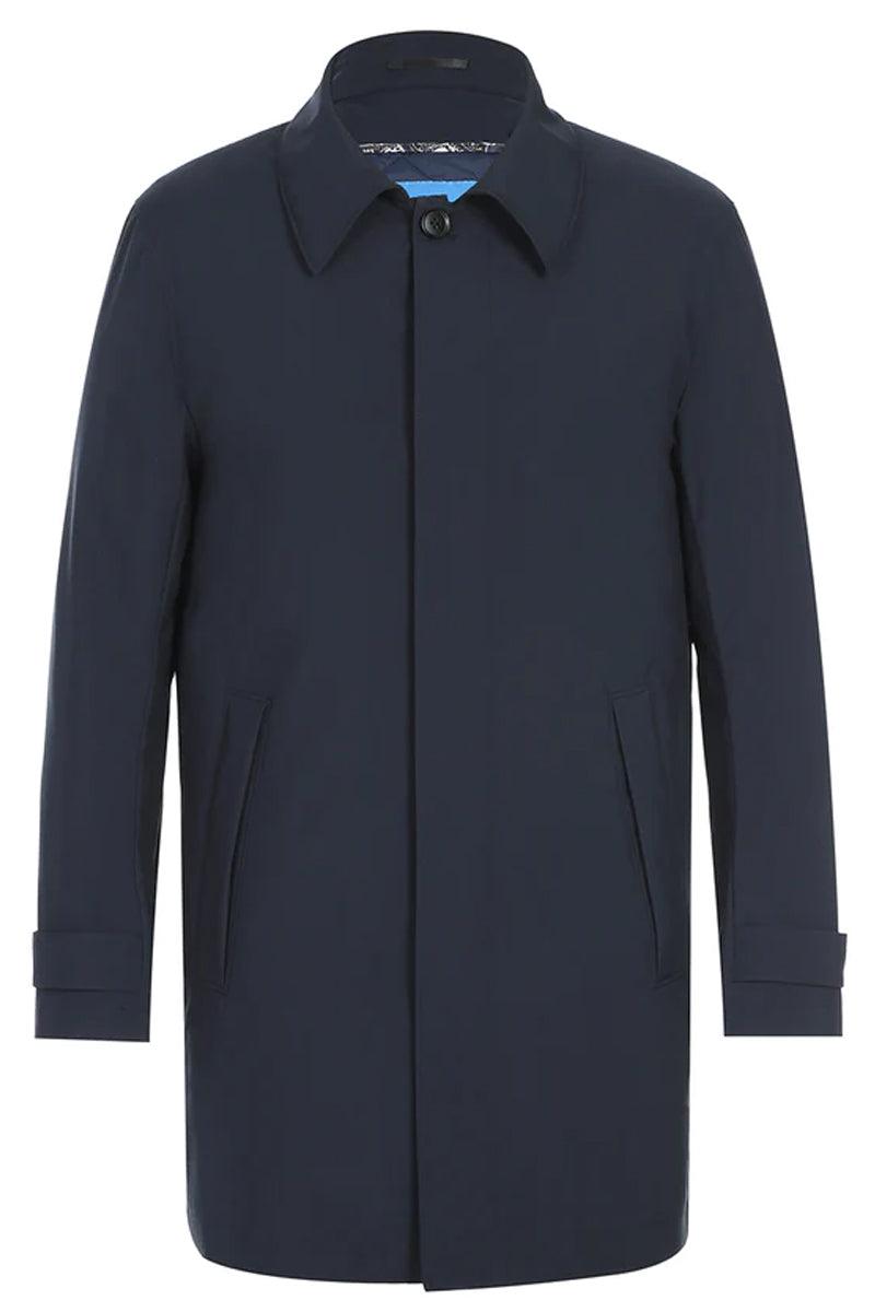 Pelago Men's Navy Rain Coat with Shirt Collar | Classic 3/4 Length ...