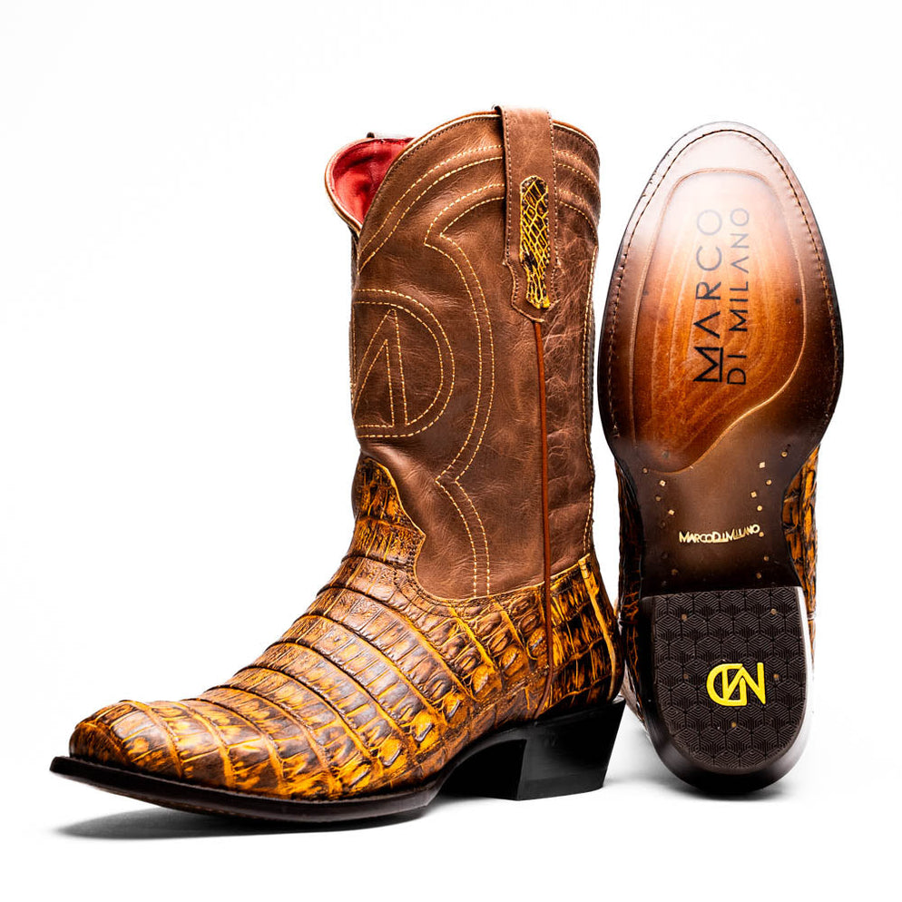 Marco Di Milano Phoenix Mustard Brown Caiman Crocodile Round Toe Cowbo ...